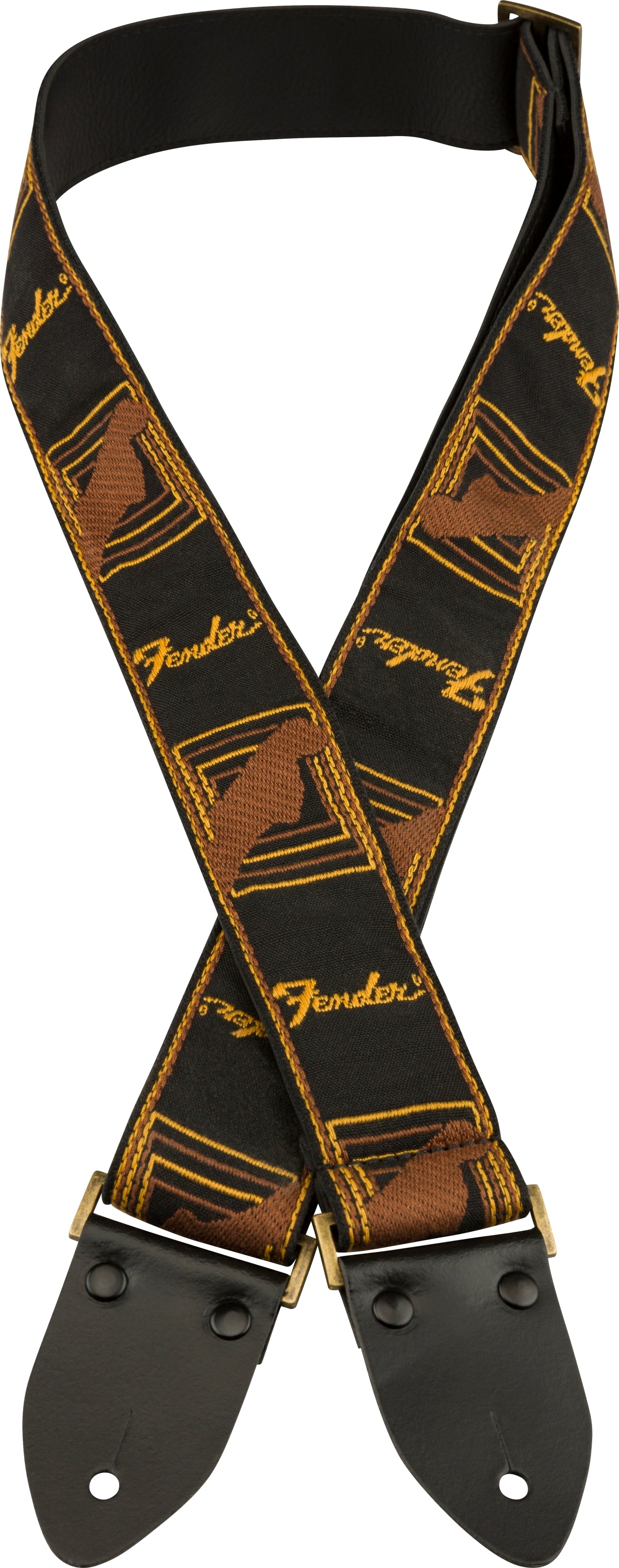 FENDER LEGACY MONOGRAM STRAP, BLACK/YELLOW/BROWN - Willcutt Guitars